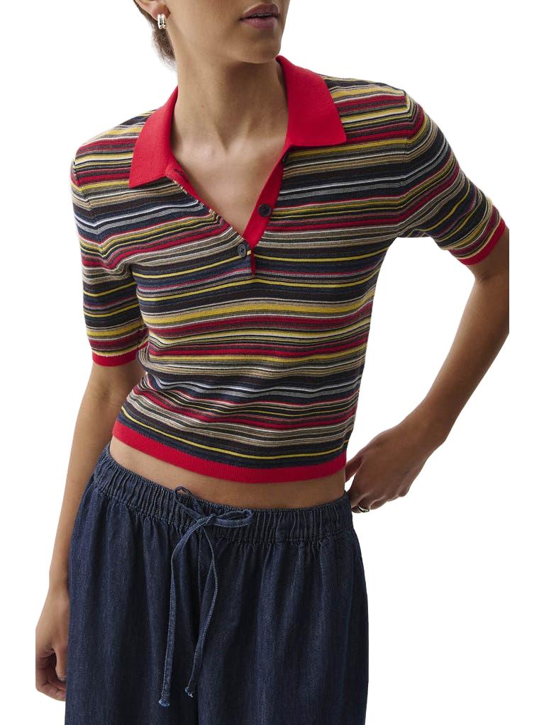 PISTOLA Pistola Ashlee Striped Cropped Polo Shirt